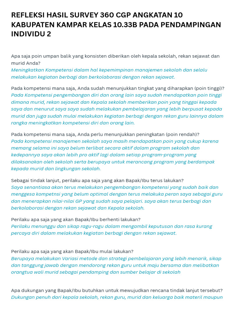 Refleksi Hasil Survey 360 CGP Angkatan 10 Kabupaten Kampar Pada Pendampingan Individu 3 | PDF ...