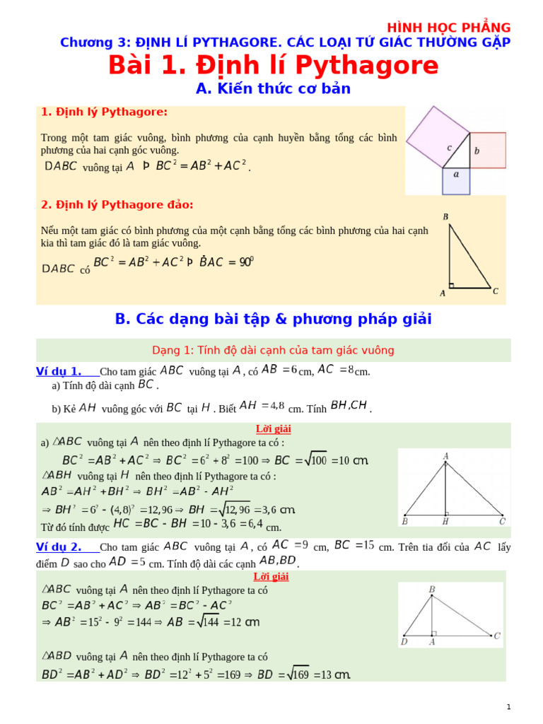 Toán 8 - Chuong 3 Pythagore, T Giác P1 | PDF
