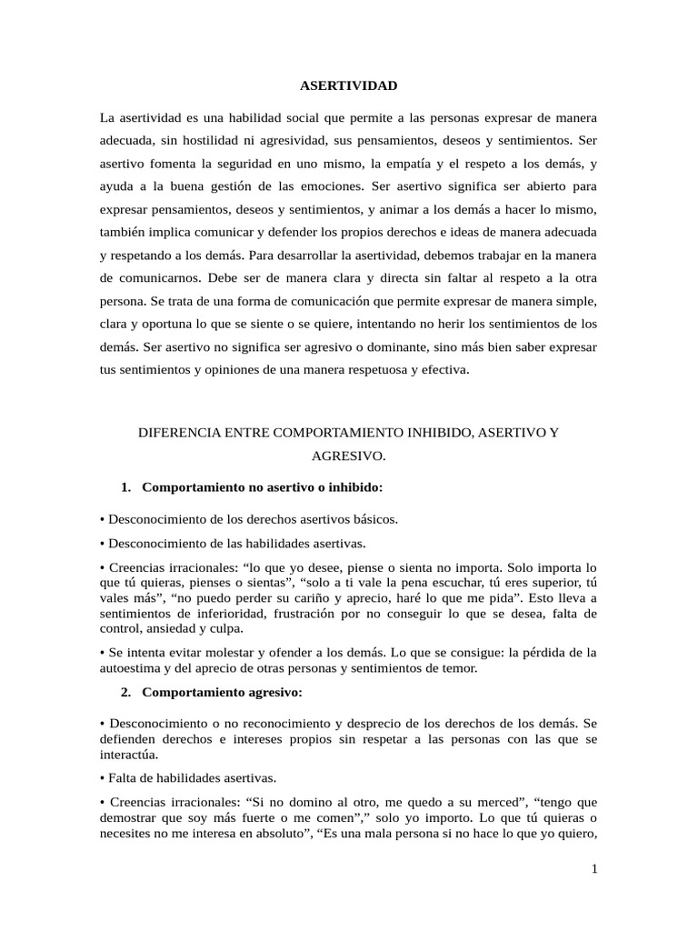 Asertividad | PDF | Conceptos psicologicos | Psicología Social