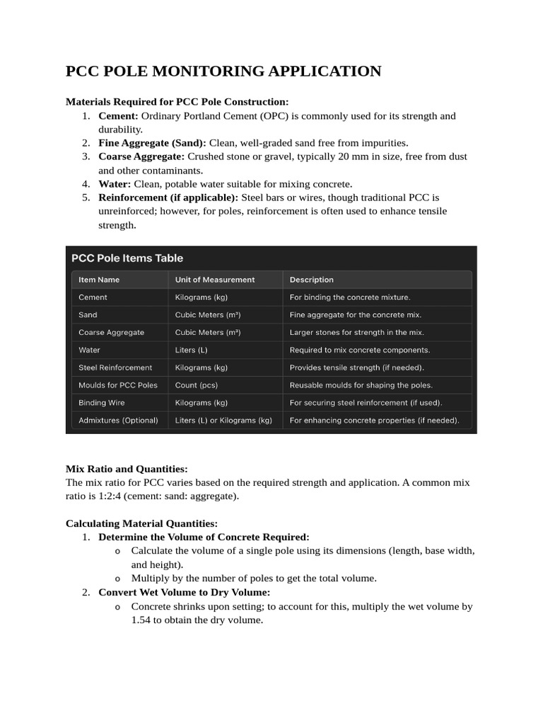 PCC Pole Monitoring Application | PDF | Concrete | Cement