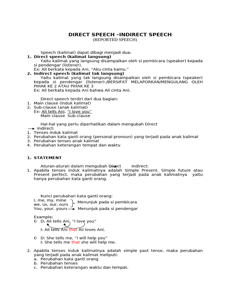 Direct Speech - Indirect Speech | PDF | Linguistic Morphology | Languages