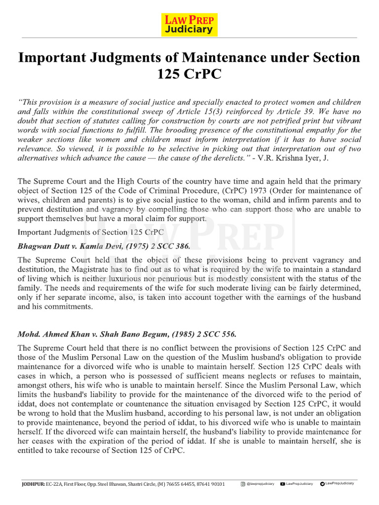 Maintenance Under Section 125 CRPC | PDF