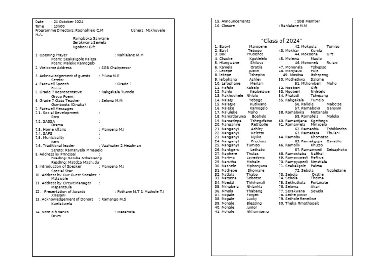 Grade 7 Farewell Programme 2024 | PDF