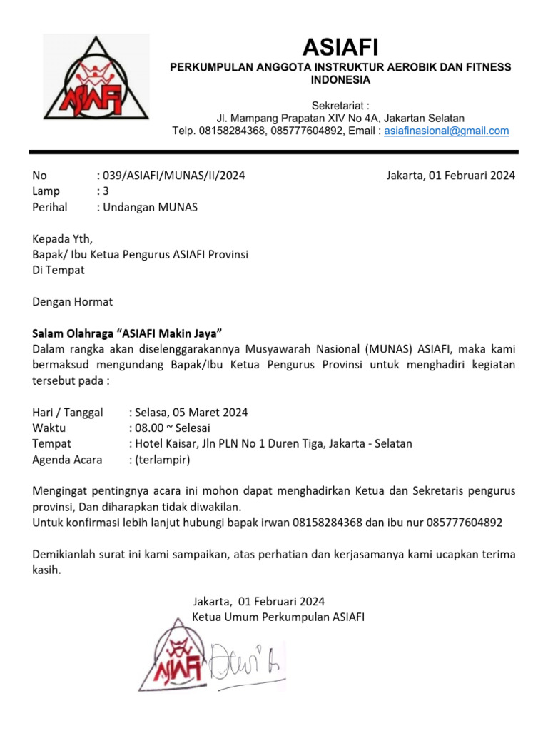 Surat Undangan Munas ASIAFI | PDF