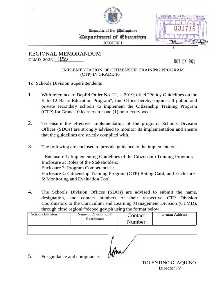 Implementation of CTP for Grade 10 | PDF | Crimes | Crime & Violence