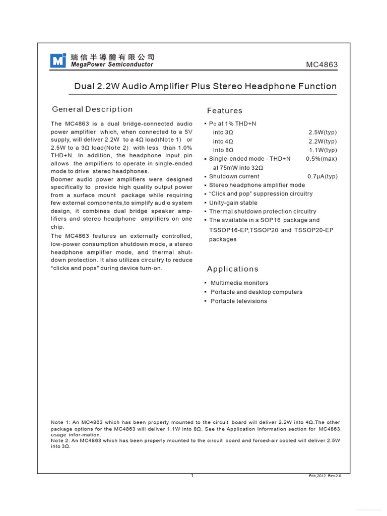 MC4863 | PDF | Amplifier | Headphones