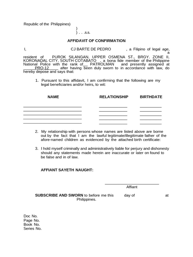 Affidavit of Beneficiaries Confirmation | PDF | Law