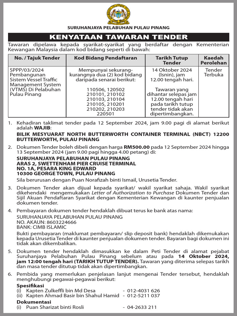 Kenyataan Tender 03 2004 VTMS | PDF