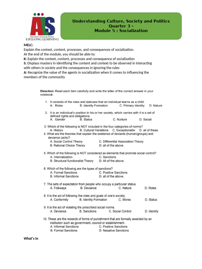 Understanding Culture. Module 5 | PDF | Deviance (Sociology ...