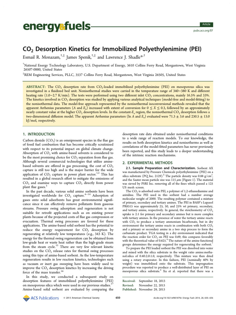 Co2 Desorption Kinetics For Immobilized Polyethyle | PDF | Adsorption ...