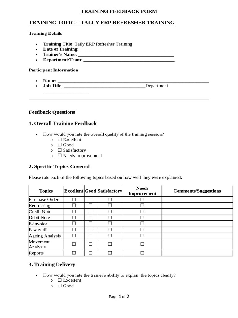 TRAINING FEEDBACK FORM | PDF | Cognition | Cognitive Science
