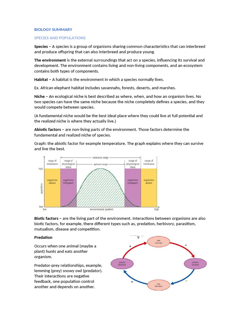 Biology Summary 2.1 | PDF | Ecological Niche | Herbivore