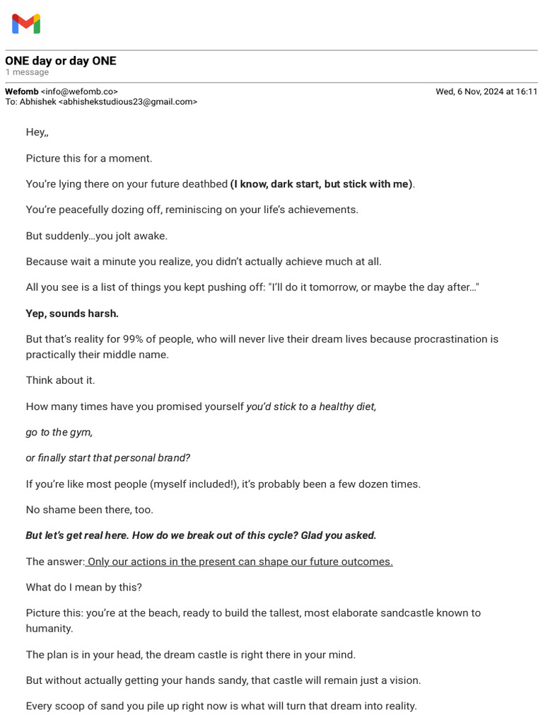 Gmail - OnE Day or Day ONE | PDF | Career & Growth | Self-Improvement