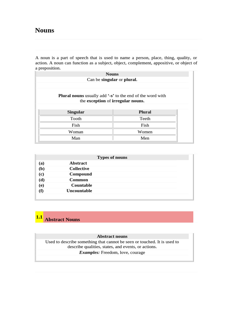 Nouns | PDF | Noun | Plural