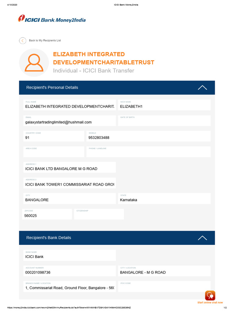 7.recepients Bank Details-Elizabeth Trust | PDF | Service Industries | Telecommunications
