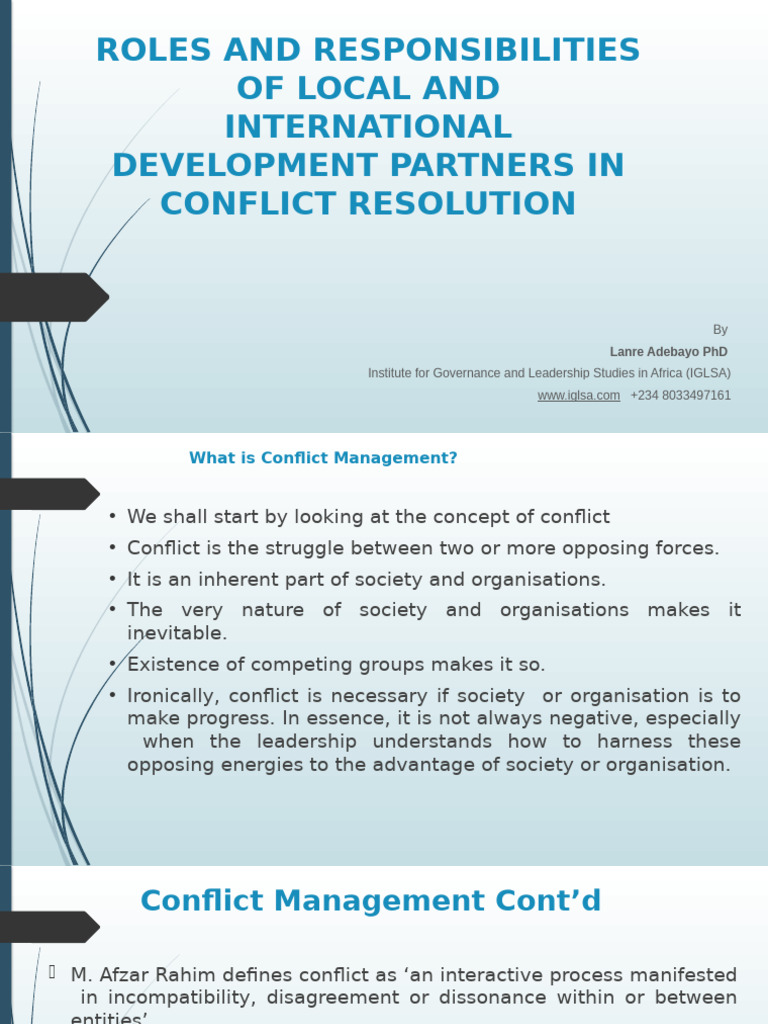 Roles and Responsibilities of Local and International Development Partners in Conflict ...