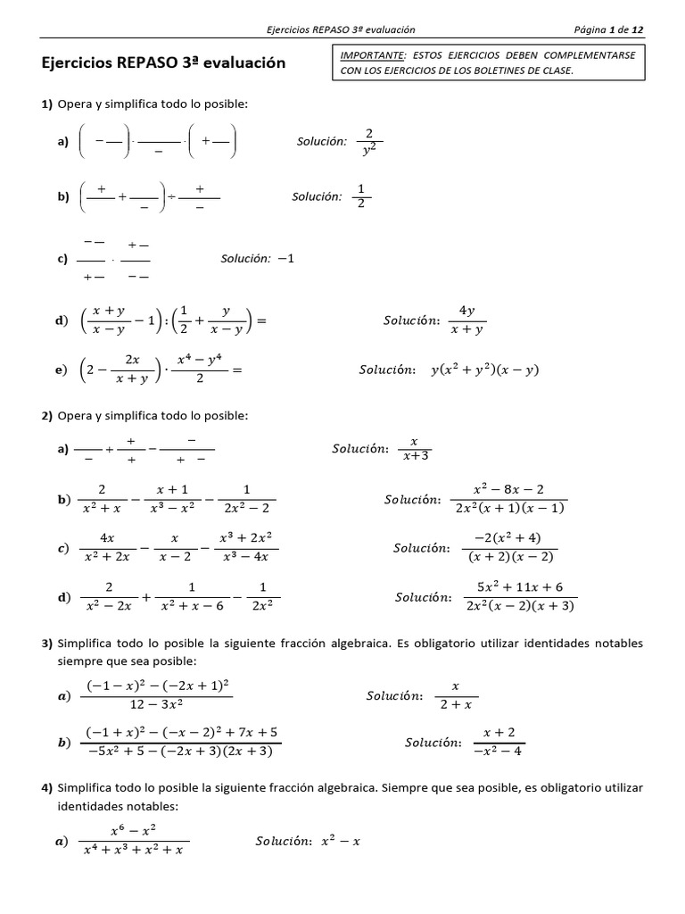 Ejercicios REPASO 3 Evaluac | PDF | Geometría Elemental | Ecuaciones