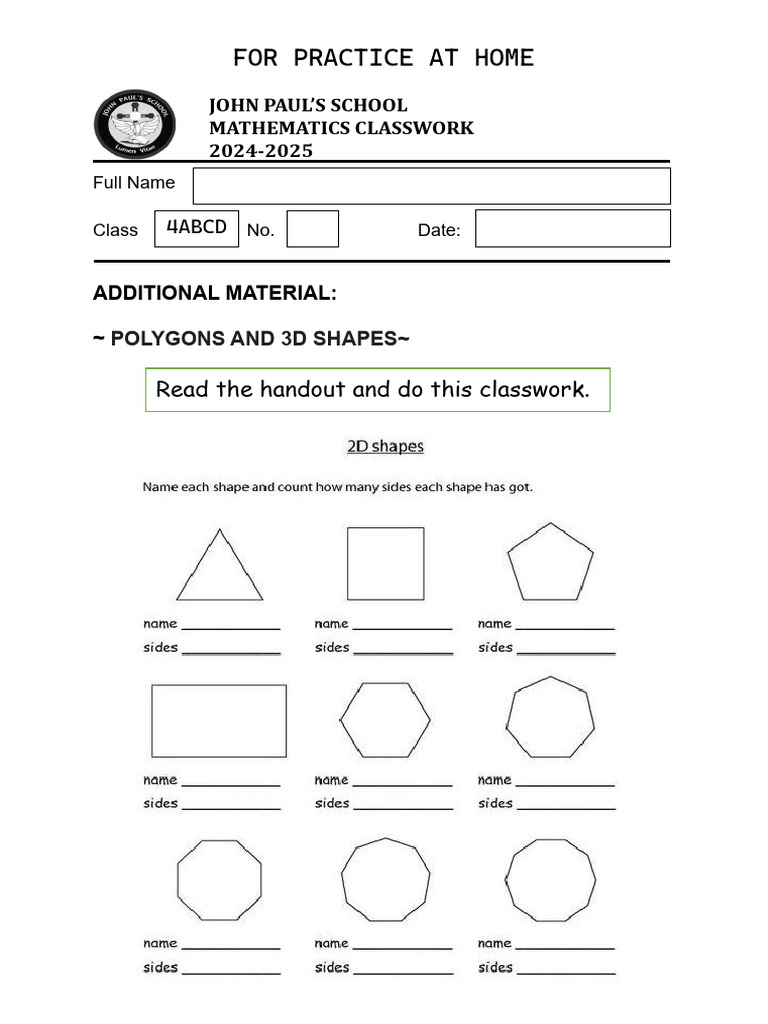 Polygons and 3d Shapes - For Practice at Home | PDF | Career & Growth ...