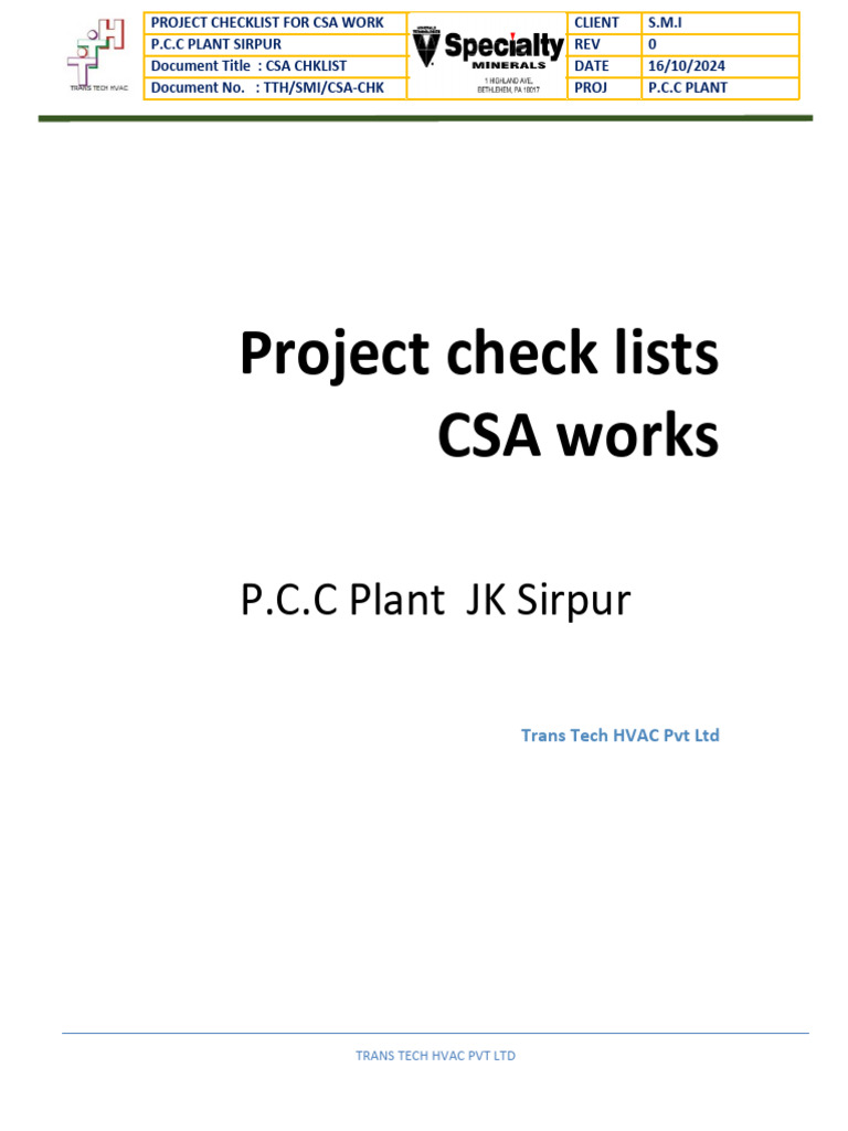 Project Checklist-Csa Work | PDF | Concrete | Lumber