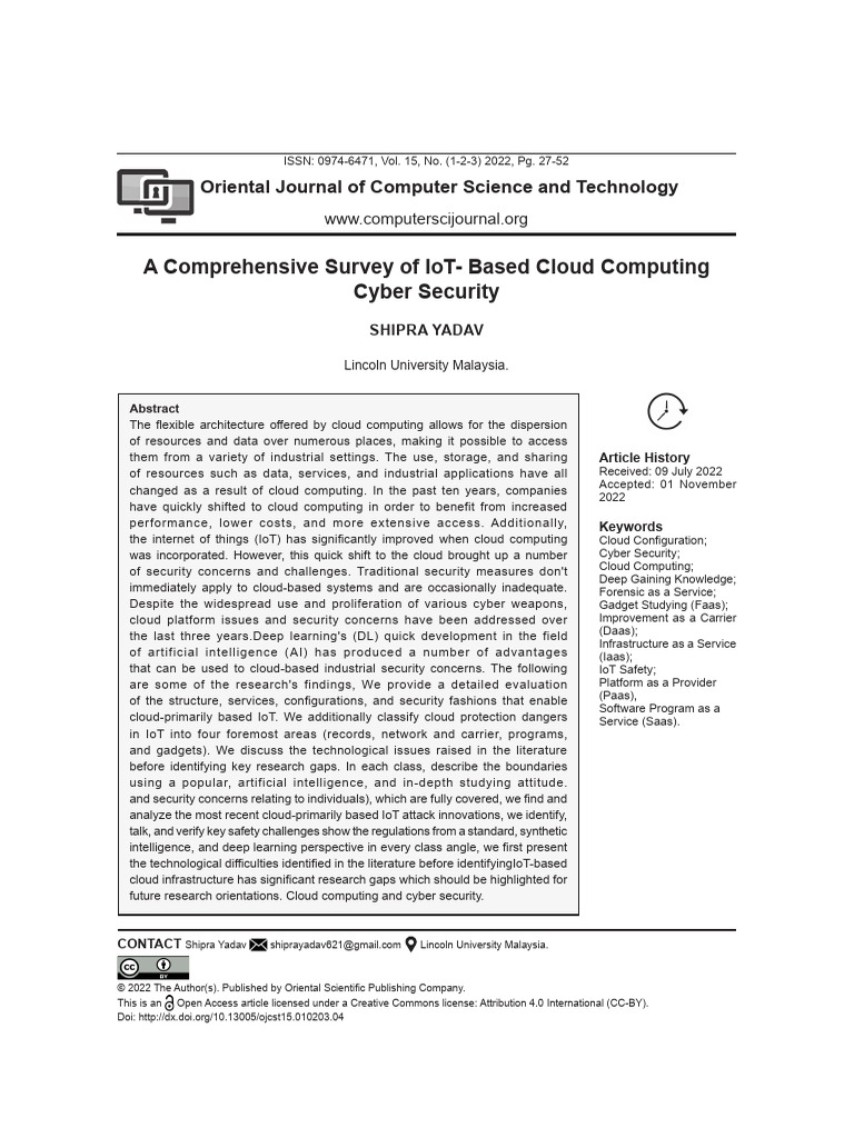 A Comprehensive Survey of IoT-Based Cloud Computing Cyber Security | PDF | Cloud Computing ...