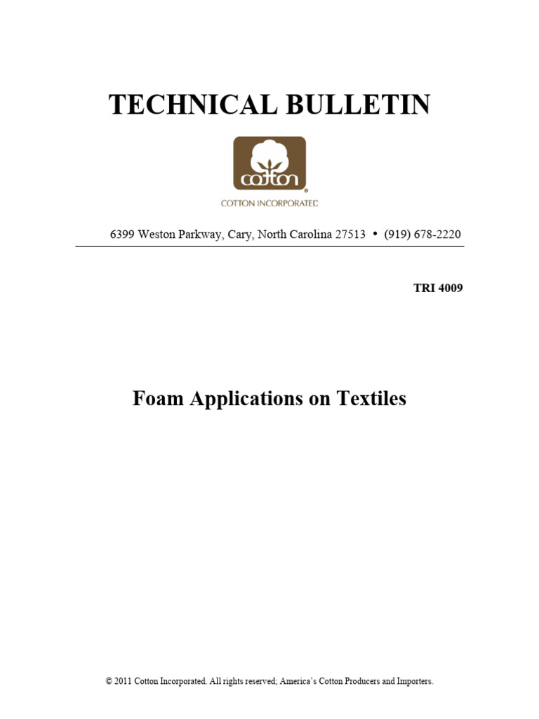TRI 4009 Foam Applications On Textiles | PDF | Textiles | Foam
