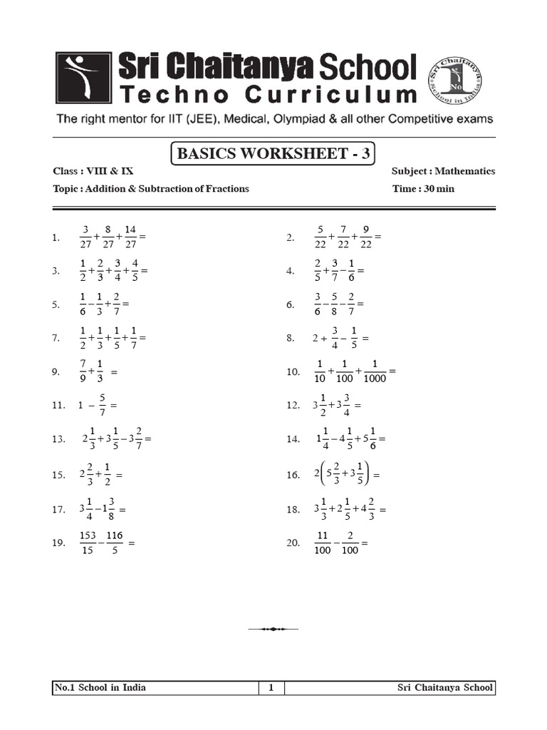 8 & 9 TH Basic Work Sheet - 3 | PDF