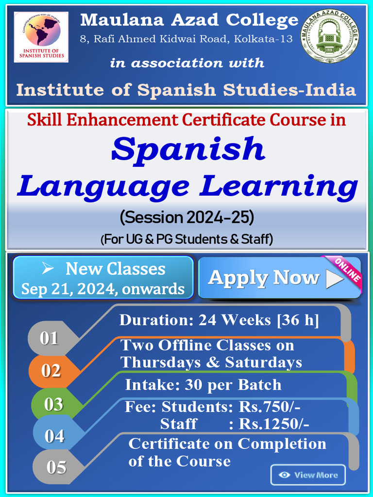 Spanish Certificate Course Flyer 2024 25 | PDF