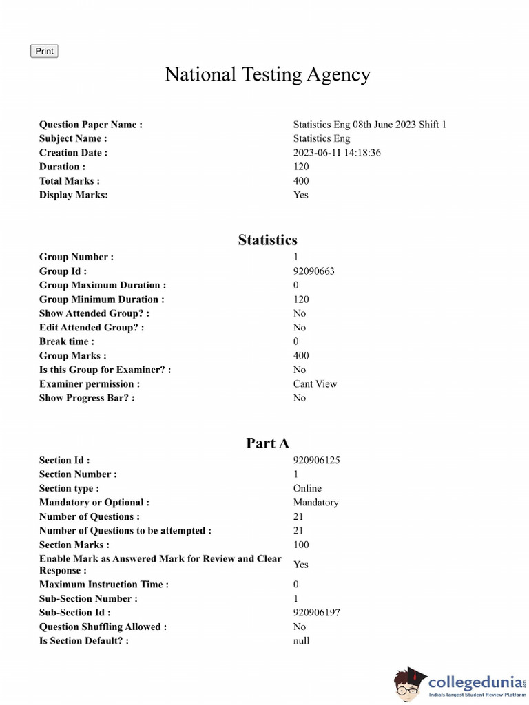 CUET PG 2023 Statistics Question Paper in English June 8 Shift 1 | PDF