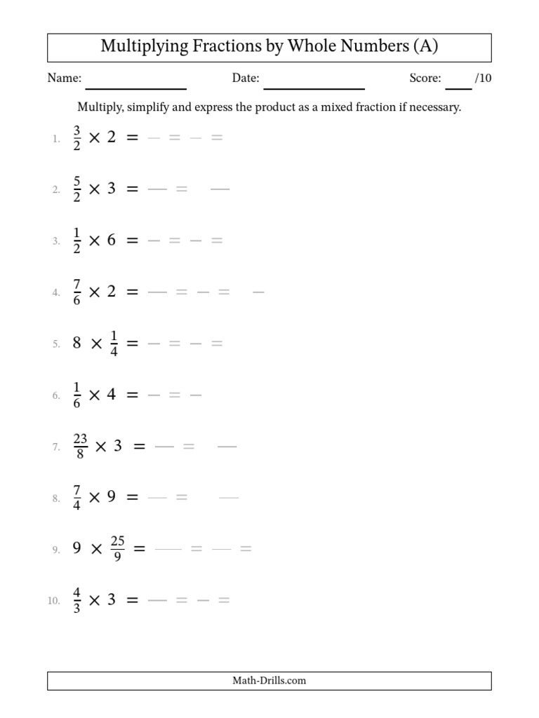 Fractions Multiplication Wholenumbers Simplify All.1653565540 | PDF ...