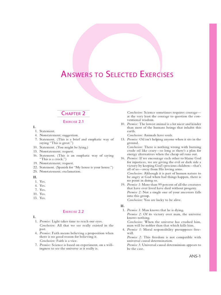 Logic Exercises & Answers | PDF | Inductive Reasoning | Argument