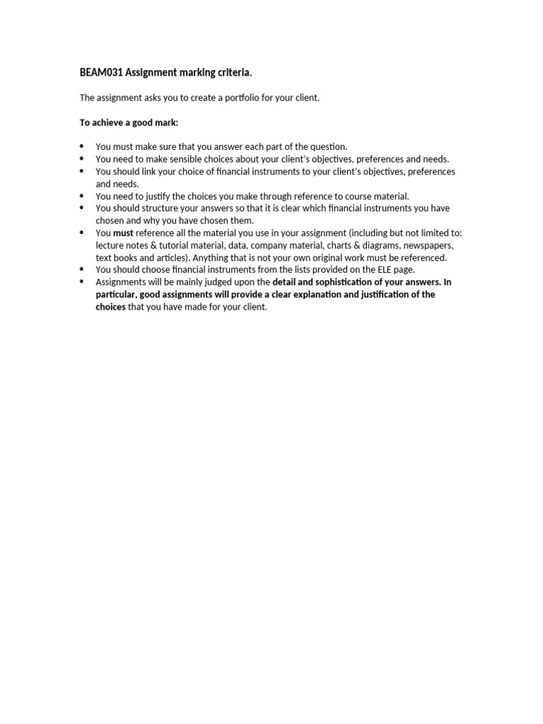 Assignment Marking Criteria Overview | PDF | Career & Growth