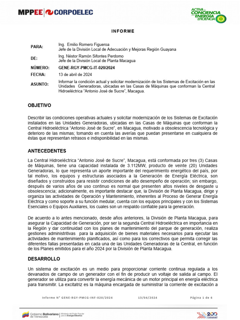 1 - GENE-RGY-PMCG-IT-020-2024 - Sistema de Excitacion UG | PDF | Generador eléctrico ...