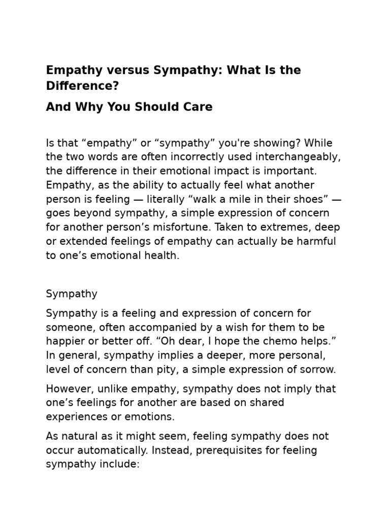 Empathy vs. Sympathy- What Is the Difference? | PDF | Empathy | Sympathy