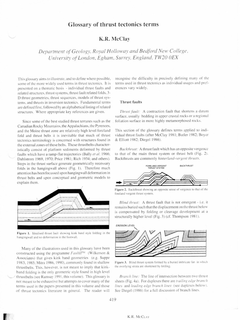 McClay, 1992-Glossary of Thrust Tectonics Terms | PDF | Fault (Geology ...