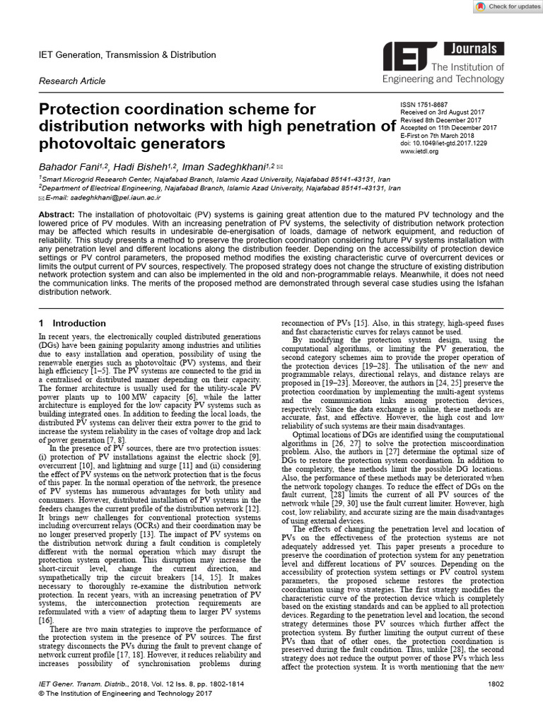 Iet Generation Trans Dist 2018 Fani Protection Coordination Scheme For Distribution