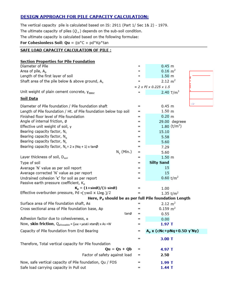 Pile Capacity Calculation Guide | PDF | Deep Foundation | Mechanical Engineering