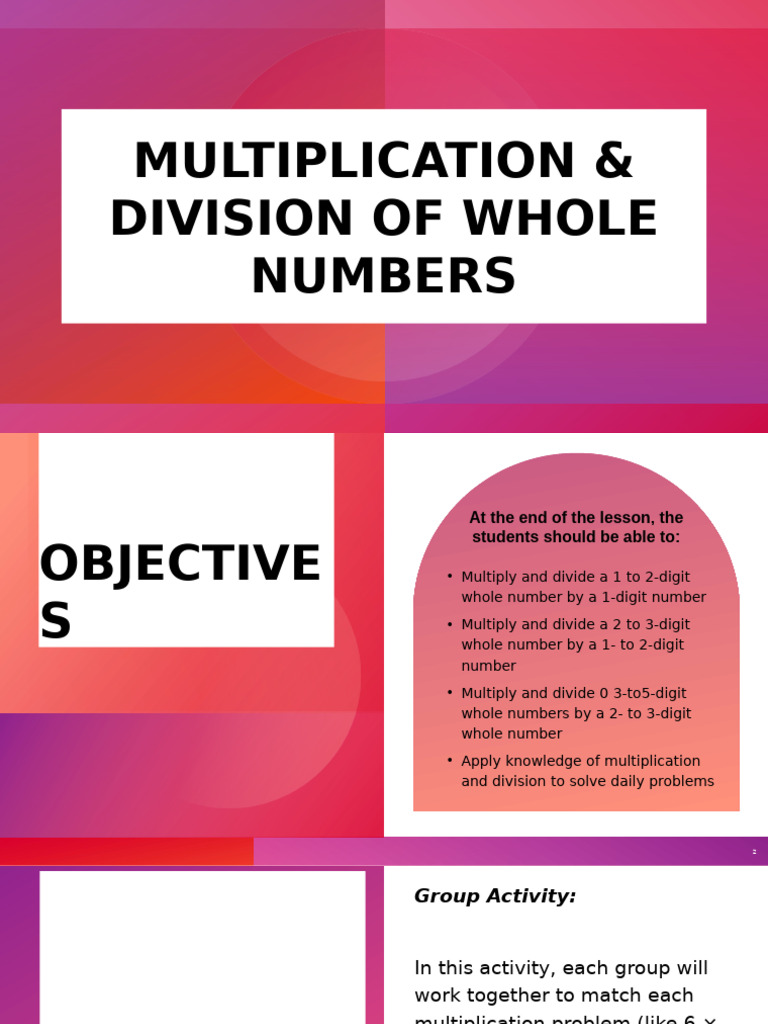 Multiplication Division of Whole Numbers 2 | PDF | Multiplication ...