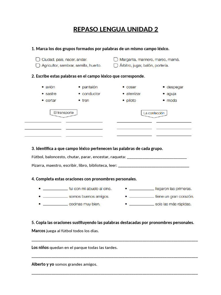 Repaso Lengua Unidad 2 Nuevo | PDF | Artes del Lenguaje y Comunicación
