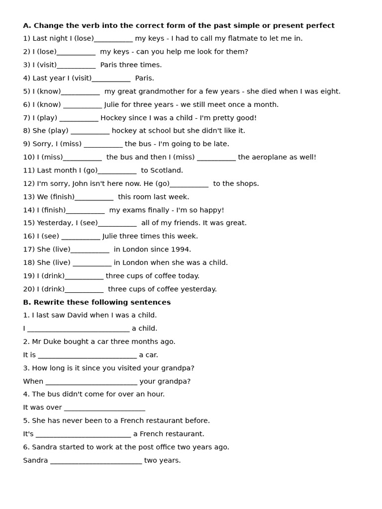 Present Perfect - Past Simple - Practice | PDF