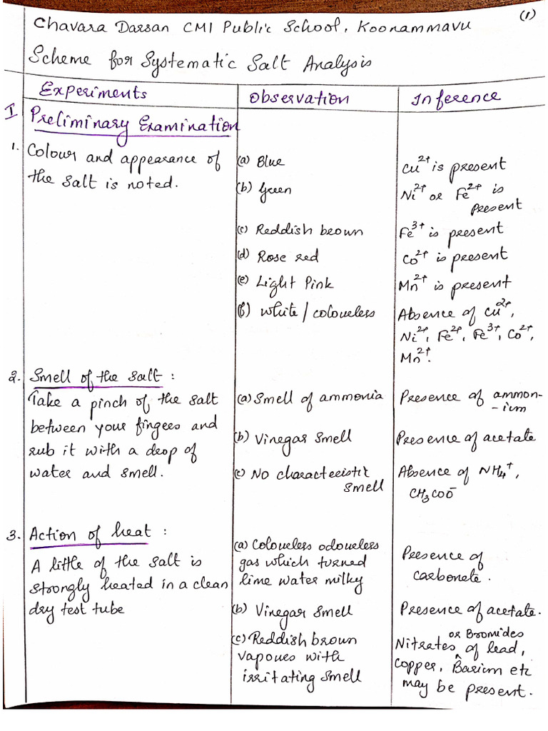 Scheme For Salt Analysis | PDF