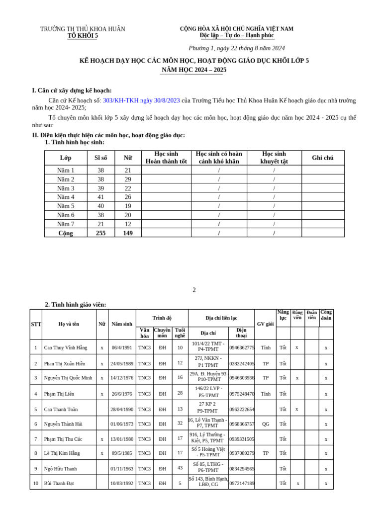 KHDH VA HDGD K5 - 2024 - 2025-n P BGH-22.8 | PDF