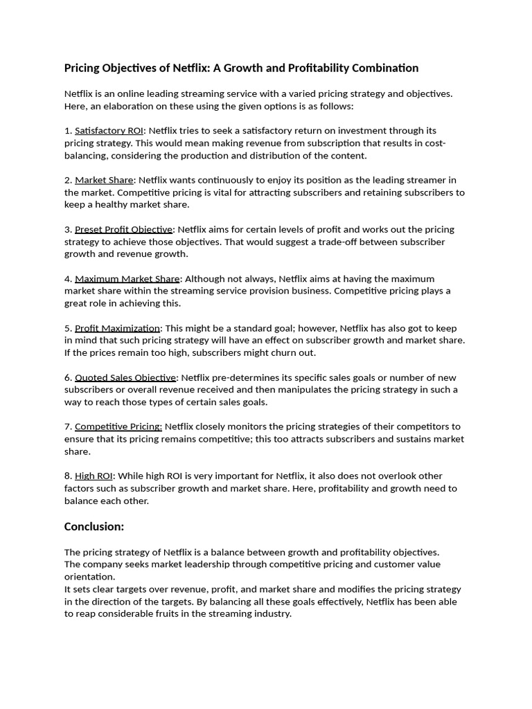 Pricing Objectives - Netflix | PDF | Pricing | Subscription Business Model
