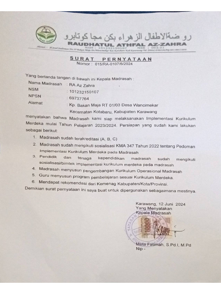 Surat Pernyataan IKM | PDF