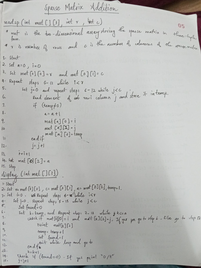 Sparse Matrix Addition Algorithm in C | PDF | Teaching Methods & Materials