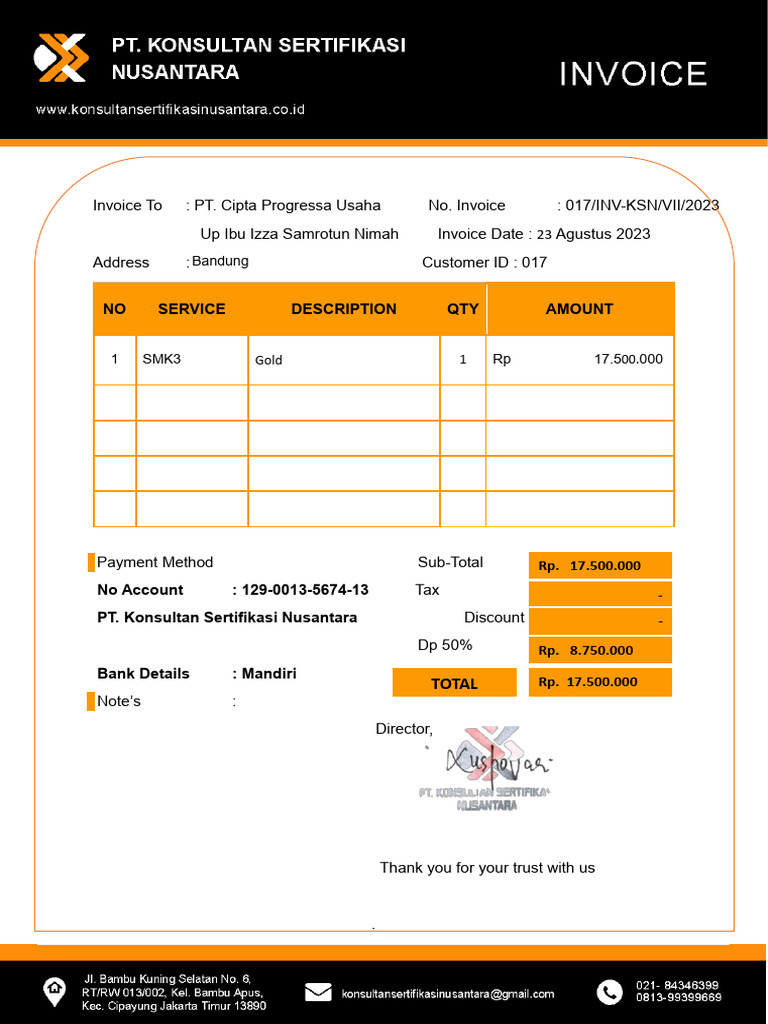 Invoice Pt. Cipta Progressa Usaha Up Ibu Izza Ssmrotun | PDF