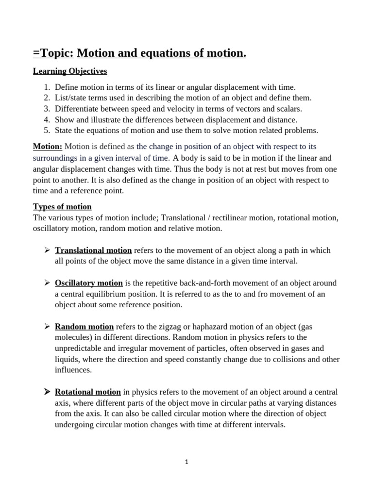 Resource Note On Motion & Equations of Motion | PDF | Acceleration ...