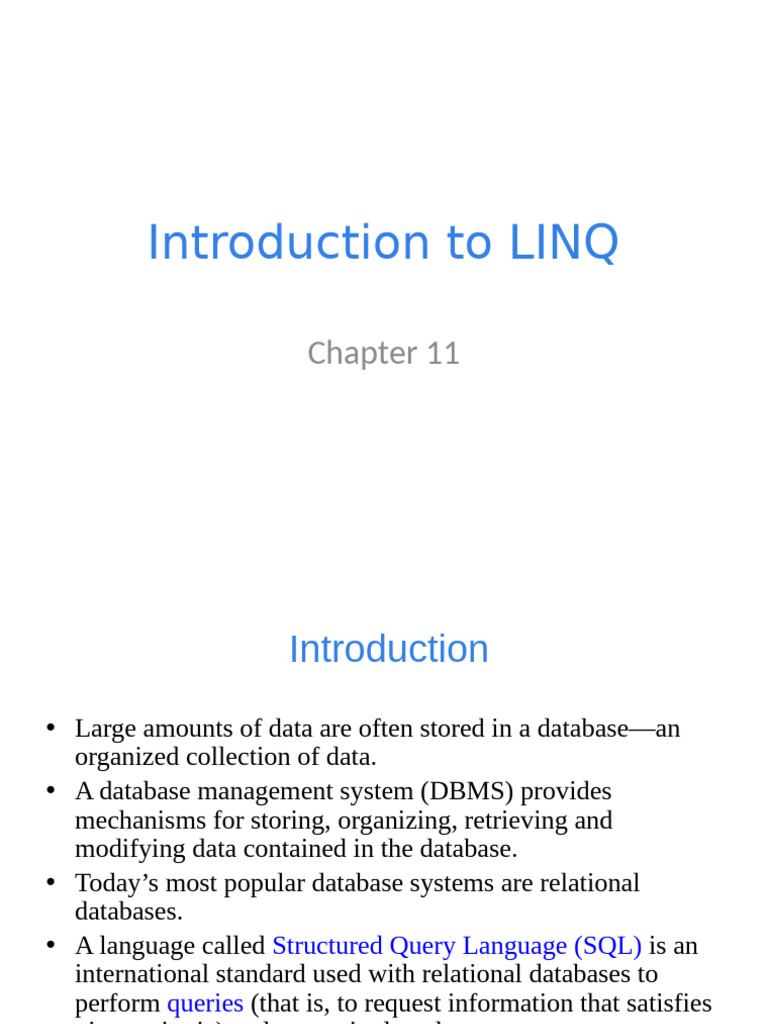 l3 Introduction to Linq 0 | PDF | Language Integrated Query | Databases l3 Introduction to Linq 0 | PDF | Language Integrated Query | Databases