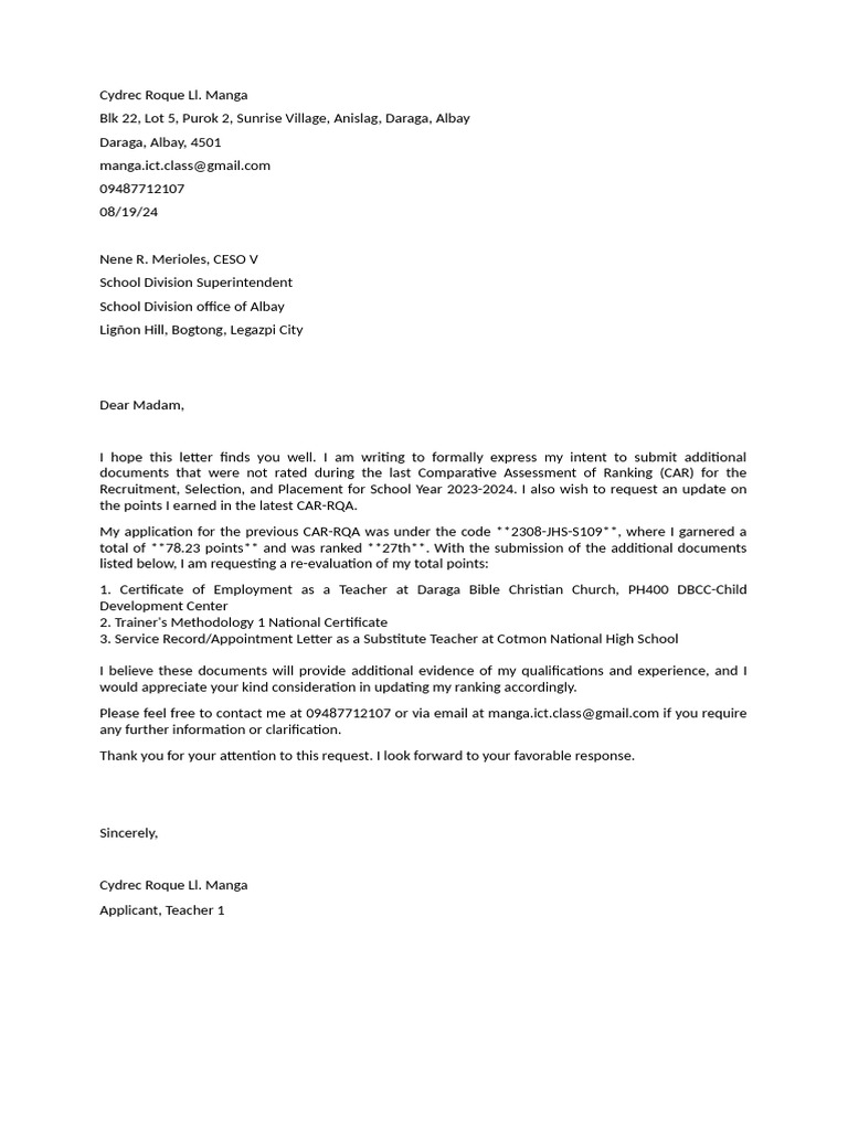 Letter of Intent RQA | PDF Letter of Intent RQA | PDF