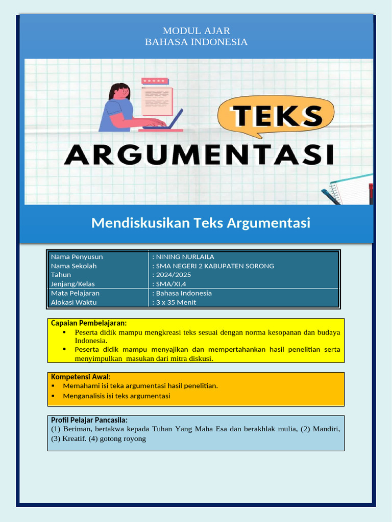 Modul Ajar Berbicara Argumentasi-1 | PDF
