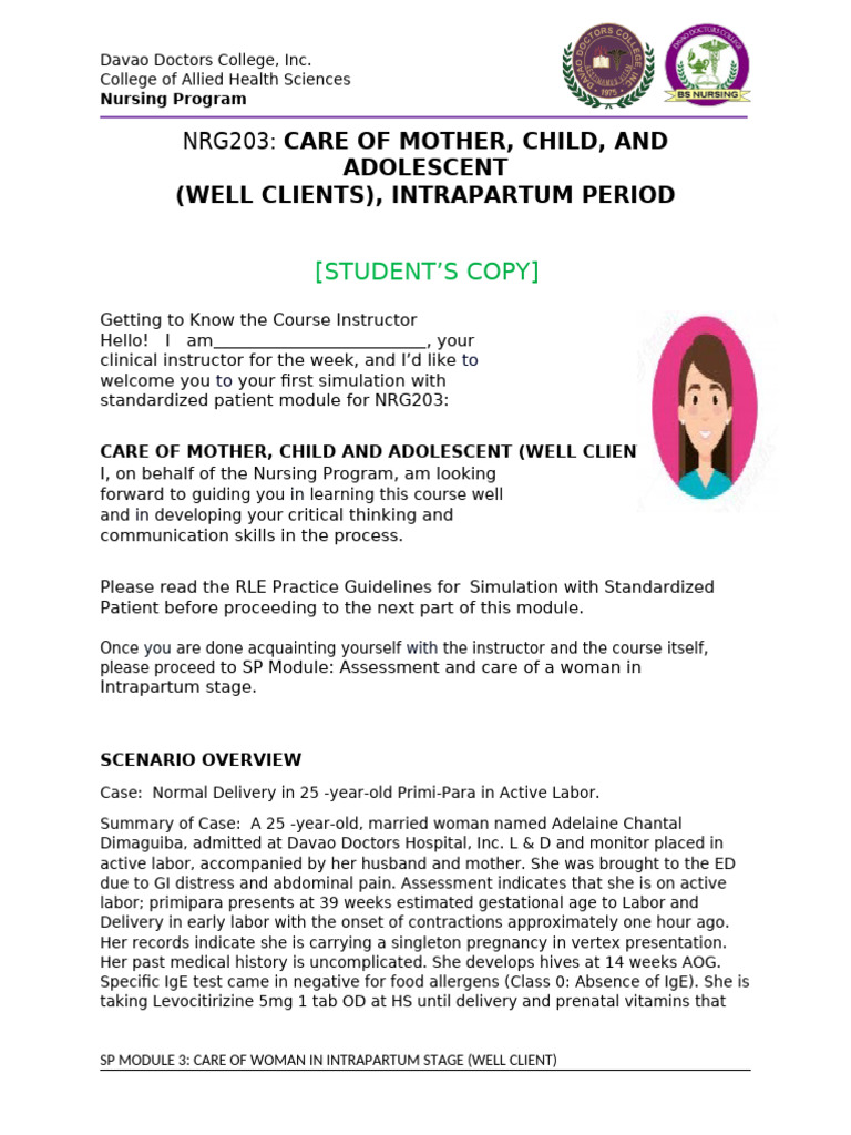Intrapartum Care Simulation Guide | PDF | Childbirth | Nursing